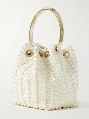 JIMMY CHOO Bon Bon Embellished Bucket Bag - White