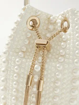 JIMMY CHOO Bon Bon Embellished Bucket Bag - White