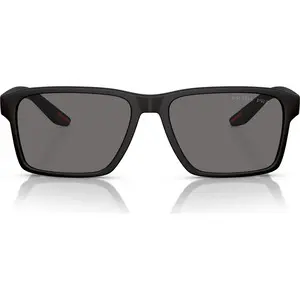 Prada 58mm Polarized Rectangle Sunglasses - Rubber Black