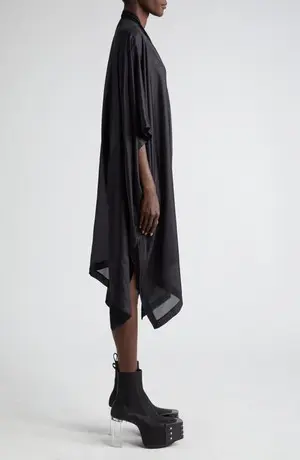 Rick Owens Long Zip Front Silk Poncho