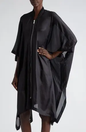 Rick Owens Long Zip Front Silk Poncho