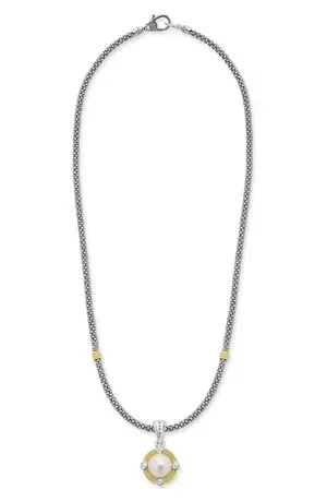 Lagos Luna Freshwater Pearl & Diamond Pendant Necklace - Silver