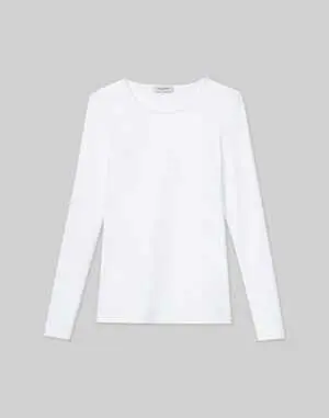 Lafayette 148 New York Cotton Rib Crewneck Long-sleeve T-shirt - White