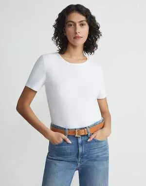 Lafayette 148 New York Cotton Rib Short Sleeve Crewneck T-shirt - White