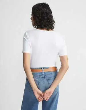 Lafayette 148 New York Cotton Rib Short Sleeve Crewneck T-shirt - White