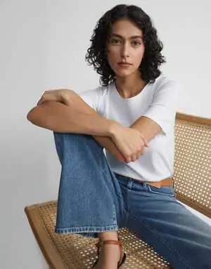 Lafayette 148 New York Cotton Rib Short Sleeve Crewneck T-shirt - White