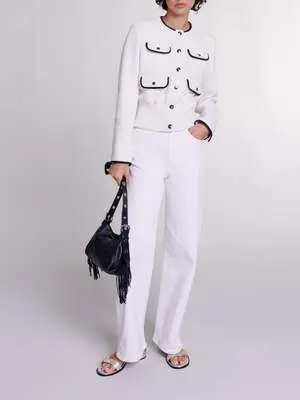 Maje Fitted Tweed Jacket With Braided Trims - Ecru