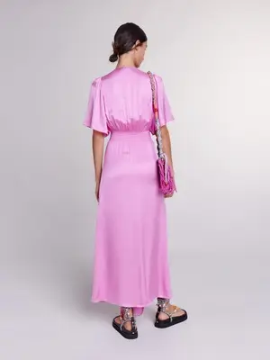 Maje Satin-look Maxi Dress With Plunge Neckline And Butterfly Sleeves - Pink
