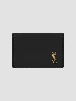 Saint Laurent Tiny Cassandre Card Case In Grained Leather - Black