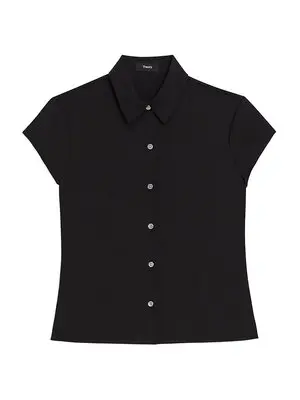 Theory Cap-sleeve Silk Button-front Shirt Black