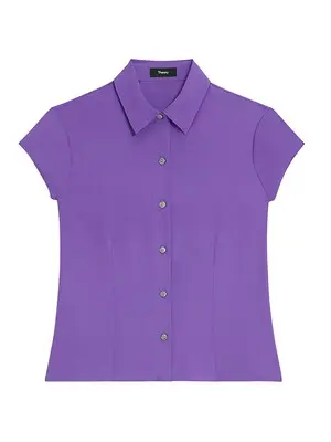 Theory Cap-sleeve Silk Button-front Shirt Bright Peony