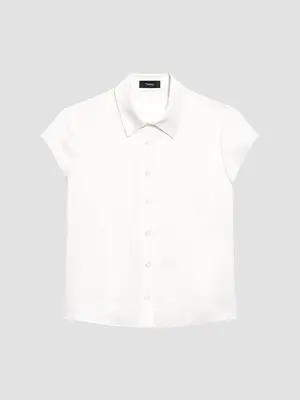Theory Cap-sleeve Silk Button-front Shirt Ivory