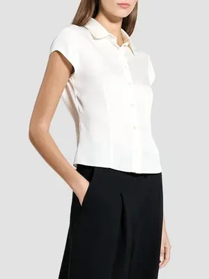 Theory Cap-sleeve Silk Button-front Shirt - Ivory