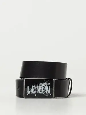 Dsquared2 Leather Belt With Logo Buckle - Black