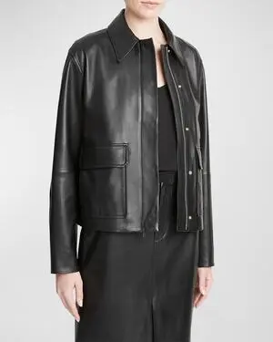 Vince Leather Zip-front Jacket - Black