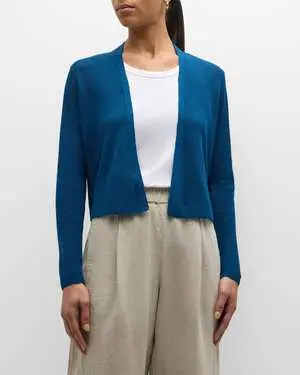 Eileen Fisher Eileen Fisher Petite Ribbed Open-Front Linen-Cotton Cardigan Atlantis