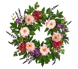 NEARLY NATURAL 22' Assorted Peony Faux Wreath - One-color