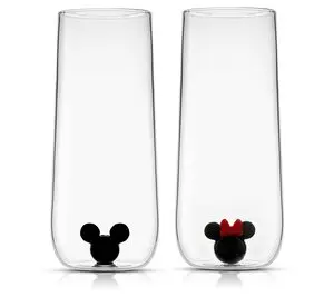 JOYJOLT Disney Mickey & Minnie Icon Tall Drinking Glass- 14 Oz Set - One-color