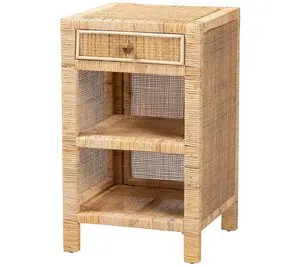 BAXTON STUDIO Bella Brown Wood And Natural Ratt An Nightstand - One-color