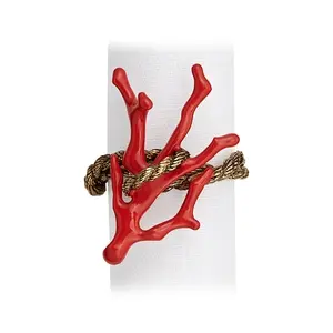 L'Objet Coral Napkin Jewels, Set Of 4 Gold/red