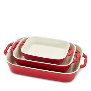 STAUB 3 Pc Rectangular Stoneware Bakers Set Red