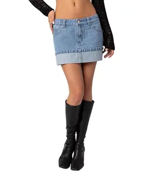 EDIKTED Folded Denim Mini Skirt - Light Blue