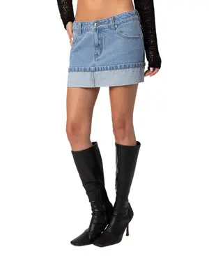EDIKTED Folded Denim Mini Skirt - Light Blue