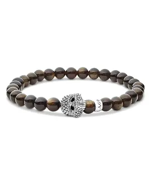 Lagos Sterling Silver Anthem Obsidian Bead Skull Bracelet - Brown/silver