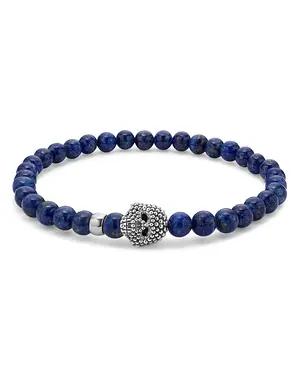 Lagos Sterling Silver Anthem Lapis Lazuli Bead Skull Bracelet - Blue/silver
