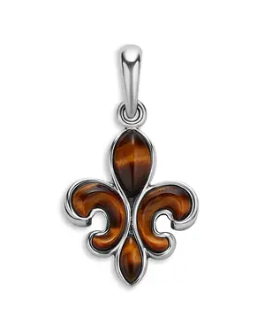 Lagos Sterling Silver Anthem Tiger Eye Fleur De Lis Pendant - Brown/silver