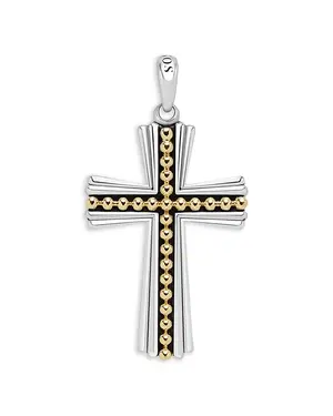 Lagos 18k Yellow Gold & Sterling Silver Anthem Caviar Bead Cross Pendant - Gold/silver