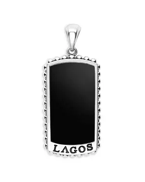 Lagos Sterling Silver Anthem Black Agate Dog Tag Pendant - Black/silver