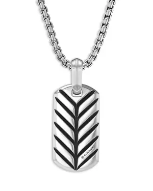 David Yurman Chevron Tag In Sterling Silver, 21mm - Black/silver