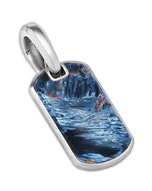 David Yurman Chevron Sterling Silver Tag, 21mm - Blue/silver