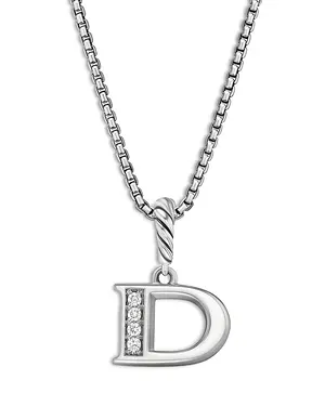 David Yurman Pave Initial Pendant Necklace - D