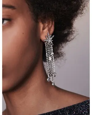 Maje Rhinestone Shooting Star Asymmetrical Drop Earrings