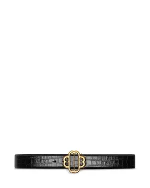 Maje Clover Croc Embossed Leather Belt - Black