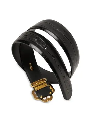 Maje Clover Croc Embossed Leather Belt