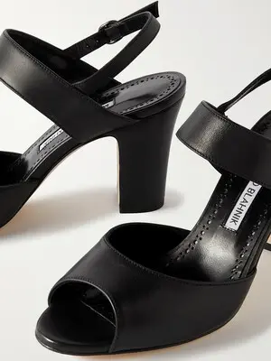 Manolo Blahnik Khiko 90 Leather Slingback Sandals - Black