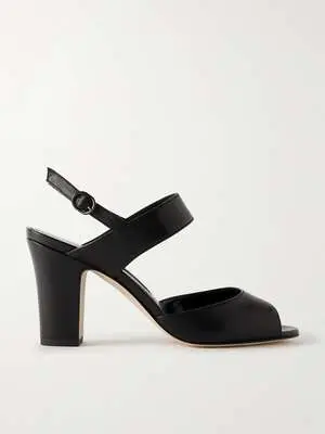 Manolo Blahnik Khiko 90 Leather Slingback Sandals - Black