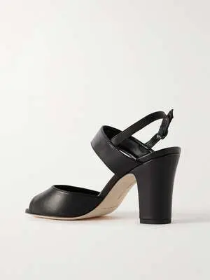 Manolo Blahnik Khiko 90 Leather Slingback Sandals - Black