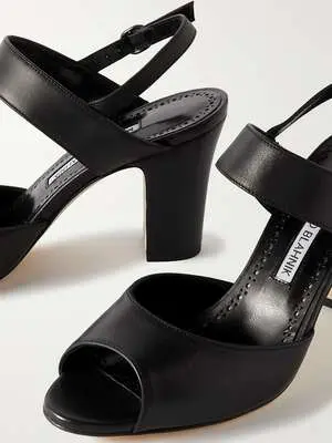 Manolo Blahnik Khiko 90 Leather Slingback Sandals - Black