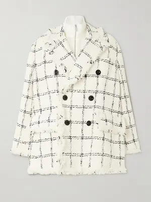Sacai Checked Wool-blend Tweed Jacket With Layered Track Top