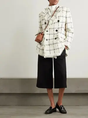 Sacai Checked Wool-blend Tweed Jacket With Layered Track Top