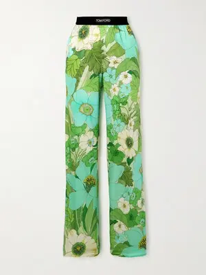 TOM FORD Floral-print Silk-blend Satin Pyjama Pants Green