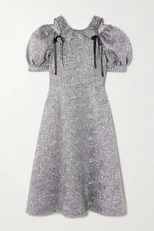 Simone Rocha Bow-detailed Cutout Metallic Cloqué Midi Dress