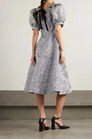 Simone Rocha Bow-detailed Cutout Metallic Cloqué Midi Dress