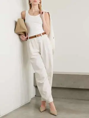 Brunello Cucinelli Herringbone Cotton And Linen-blend Wide-leg Pants - White
