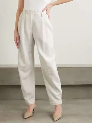 Brunello Cucinelli Herringbone Cotton And Linen-blend Wide-leg Pants - White