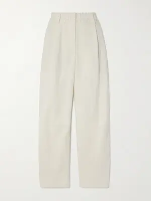 Brunello Cucinelli Herringbone Cotton And Linen-blend Wide-leg Pants - White